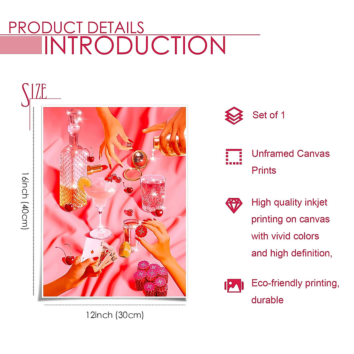 Pink Wall Decor Posters - Trendy Canvas Wall Art Decor - Funky Cute Funny Bathroom Wall Art - For Bedroom Dormitory living Bathroom Room Bar (12x16inch Unframed)