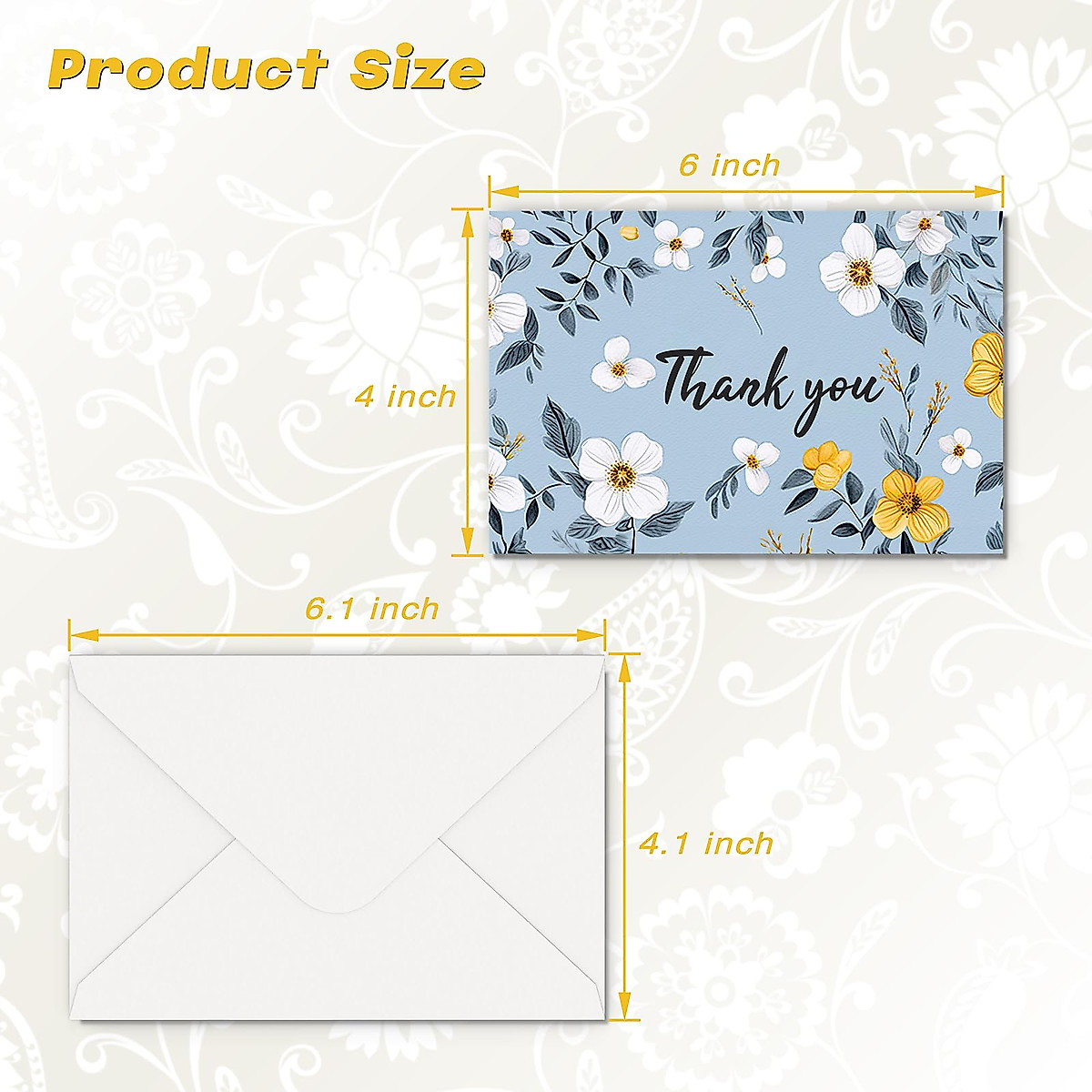 HISDEAR Thank You Cards with Envelopes and Stickers, 100 Pcs Painted Florals Design for Wedding Baby Shower Business Bridal Showers (4 X 6 Inch)