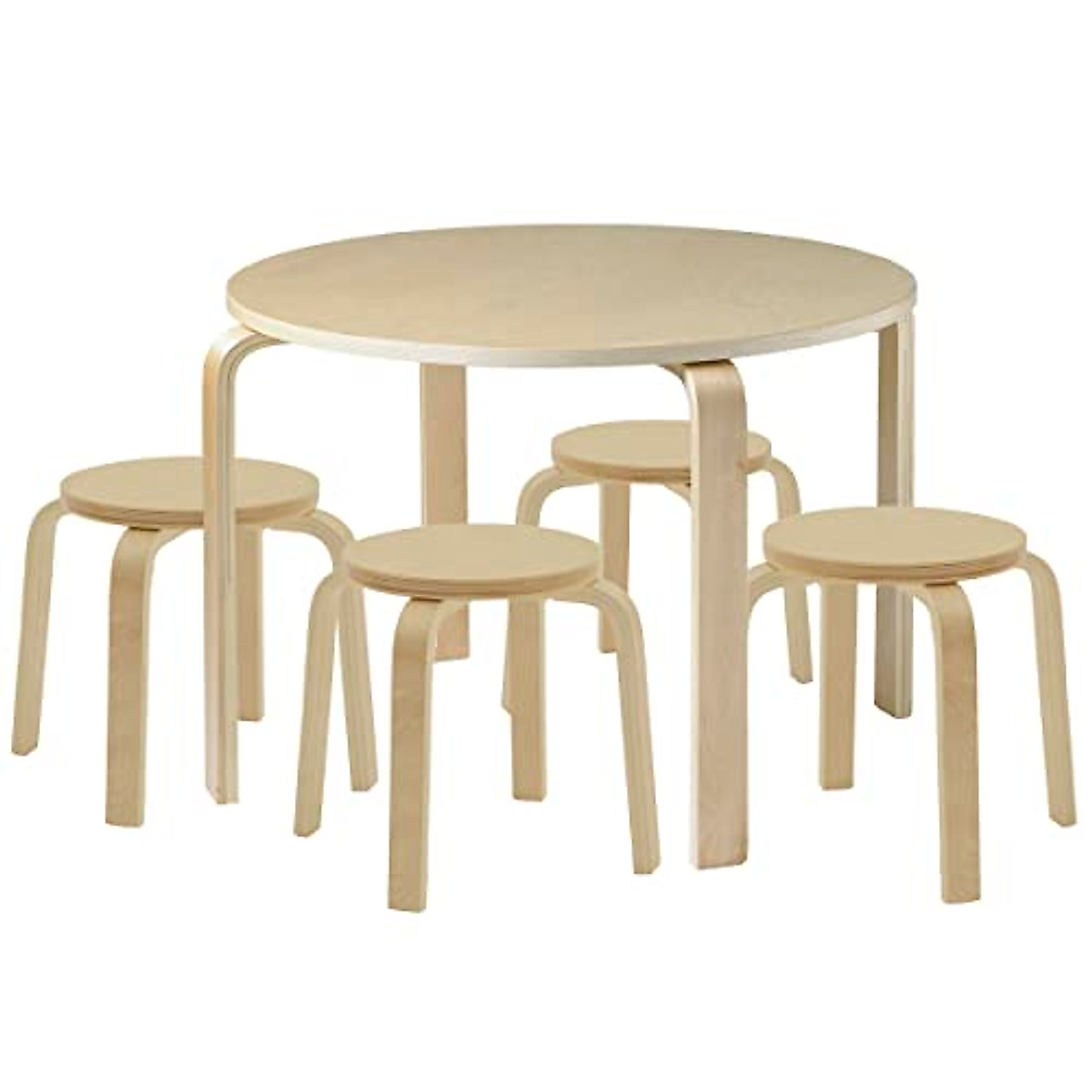 ECR4Kids Bentwood Round Table and Stool Set, Children's Furniture, Natural, 5-Piece