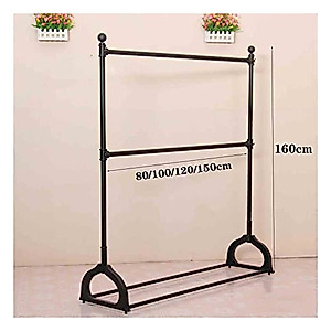 Double Rod High Capacity Clothing Rack,Black Metal Garment Organizer Hanger with Shelves,Commercial Garment Coat Rack,for Boutiques,Retail Store(Size:150cm)