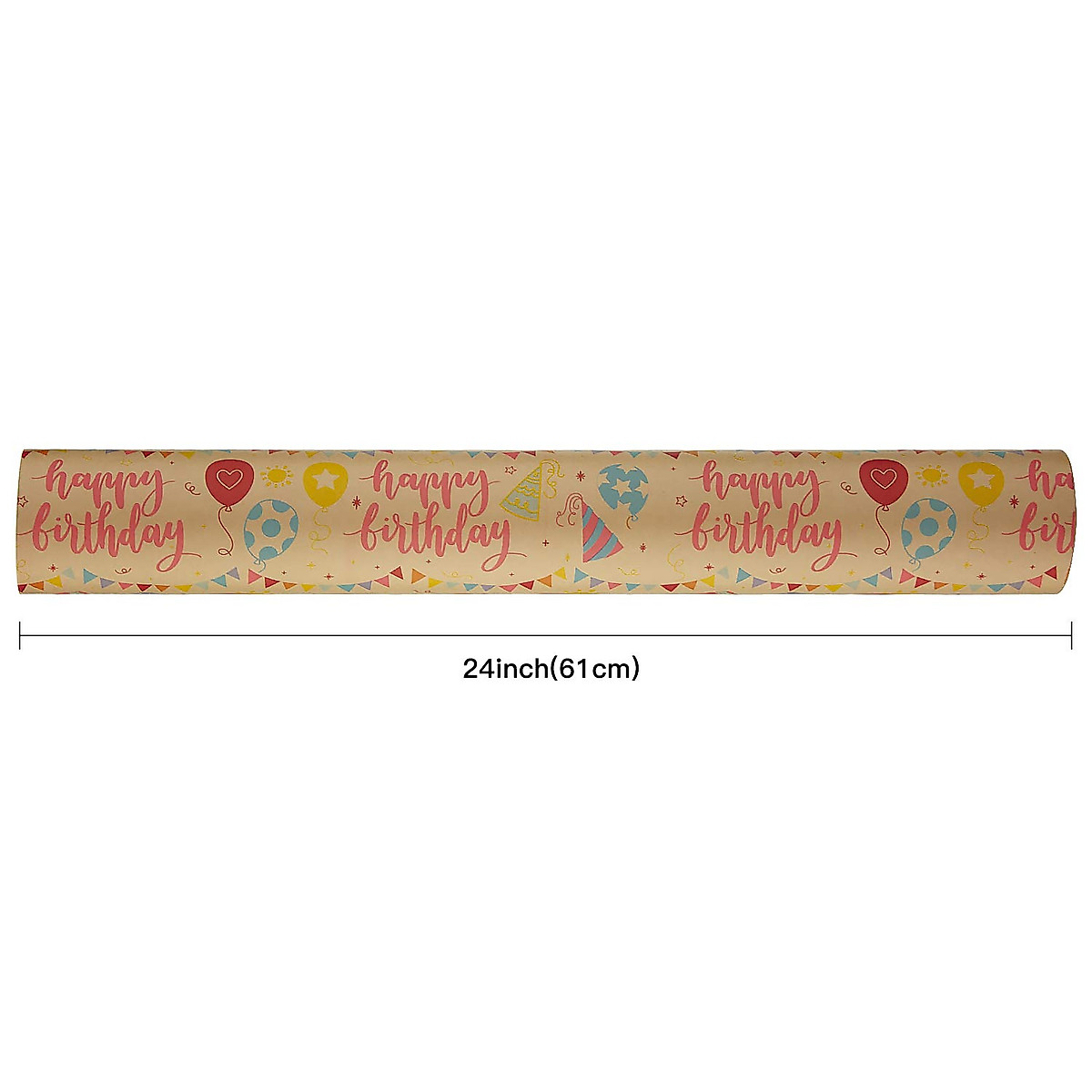 RUSPEPA Kraft Wrapping Paper Roll - Birthday Theme Design Great for Birthday, Party, Baby Shower Wrap - 24 inches X 100 feet
