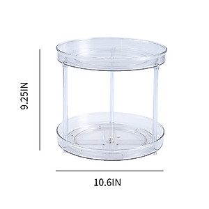 Hexli 2 Tier Clear Lazy Susan Organizer, 360 Degree Rotating Round Lazy Susan Turntable 9" Non-Skid Rotating Organization Storage Container for Cabinets, Pantry, Countertops etc