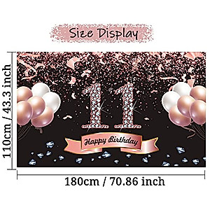 Trgowaul 11th Birthday Decorations for Girls - Rose Gold 11th Birthday Backdrop 5.9 X 3.6 Fts 11th Birthday Party Suppiles Photography Supplies Background Happy 11th Birthday Banner