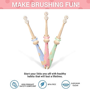 ANPEI ROARex Vegan Eco Friendly All Natural Kids Toothbrush Made from Plants – Sweet Baby Giraffe | 100% Biodegradable and Compostable | 1% for The Planet Product