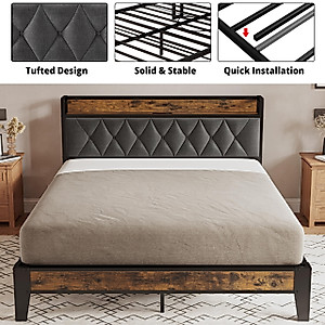 ANCTOR Full Size Bed Frame, Storage Headboard with Outlets, Easy to Install, Sturdy and Stable, No Noise, No Box Springs Needed - Perfect for a Good Night's Sleep