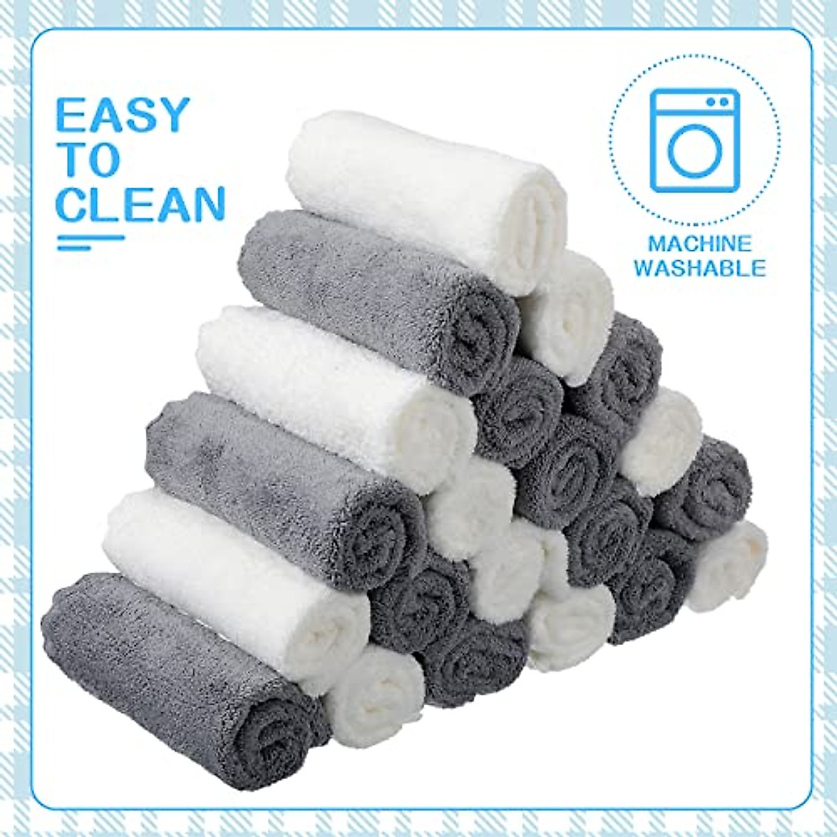 50 Pcs 12 x 12 Inches Hand Towels Quick Drying Microfiber Coral Velvet Highly Absorbent Towels Washcloths Soft Absorbent Face Towel Coral Fleece Wash Cloths for Hotel Bath Bathroom Baby Spa Gray White