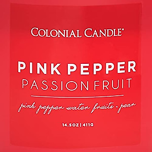 Colonial Candle Pink Pepper Passionfruit Scented Jar Candle, Pop of Color Collection, 3 Wick, Red, 14.5 oz - Up to 60 Hours Burn