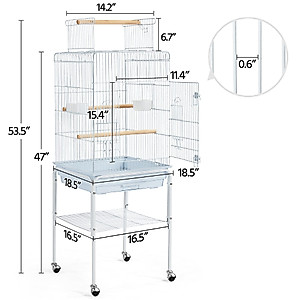 Yaheetech Play Open Top Parrot Bird Cages for Sun Parakeet Cockatiel Green Cheek Conure Lovebird w/Detachable Rolling Stand, White