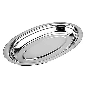 HANABASS Grill Platter Stainless Steel Oval Platter Oval Steaming Fish Plate Appetizer Dish Snack Plate Kids Carvery Plate Serving Tray for Steaming Fish Dessert Meat Sushi Silver Grilling Platter