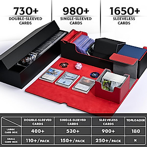 ZLCA Card Deck Box for MTG TCG Cards, 1500+ Premium Trading Card Storage Box with Dice Tray, with 3 PCS Card Deck Cases fit 110+ Double Sleeved Cards, for Sports Card Gift (Black&Red Set)