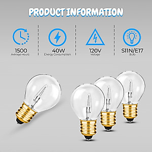 OHLECTRIC S11 Incandescent Glass Bulbs with E17 Base | 40W Dimmable Light Bulb | 2700K, 370 Lumens - Great for Outdoor Use | Warm White, 10-Pack