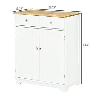 SEASD Kitchen Storage Cabinet, Sideboard Floor Cupboard with Solid Wood Top, Adjustable Shelf, and 2 Drawers