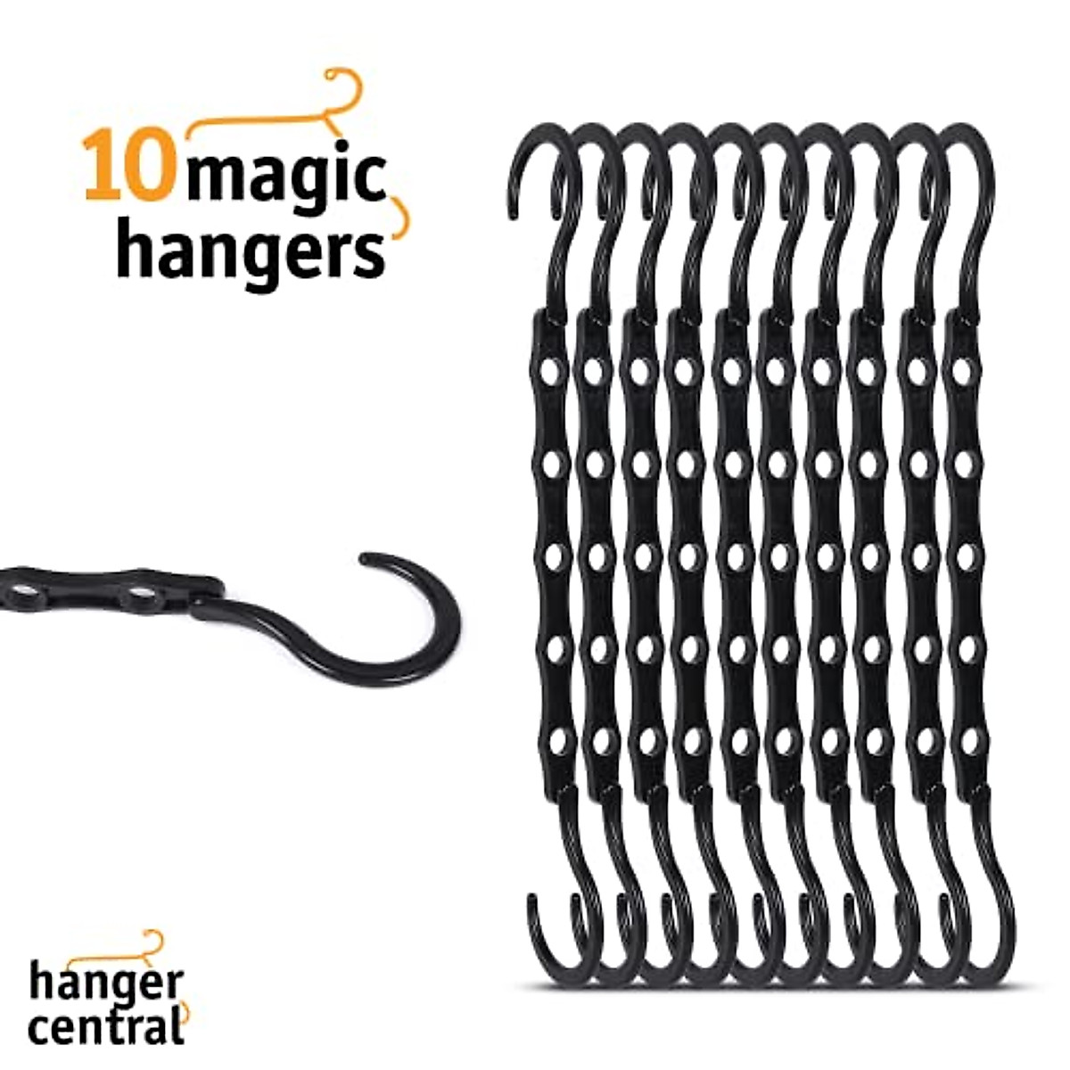 Hanger Central 10 Pcs Space Saving Hangers for Clothes - Multi-Hangers, Space Saver Hangers for Closet Organizing, Hangs 10 Clothes Horizontally and 5 Clothes Vertically