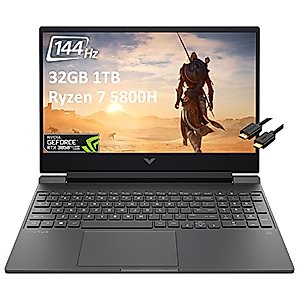 HP Victus 15t 15.6" FHD 144Hz (AMD 8-Core Ryzen 7 5800H, 32GB RAM, 1TB PCIe SSD, Geforce RTX 3050 Ti 4GB, IPS) Gaming Laptop, Backlit, Webcam, Type-C, Wi-Fi 6, IST Cable, Windows 11 Home - 2022