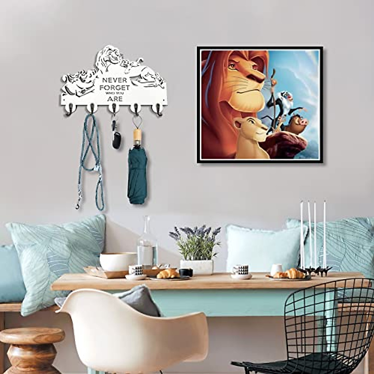 The Lion King,Disney Cartoon Key Hooks,Key Holder, Key Hanger, Wall Hooks,Wall Key Holder, Key Holders, Personalized Gift, Home, Housewarming Gift, Wedding Gift (H5) Black 12inch with 5 Hooks (3) (2)