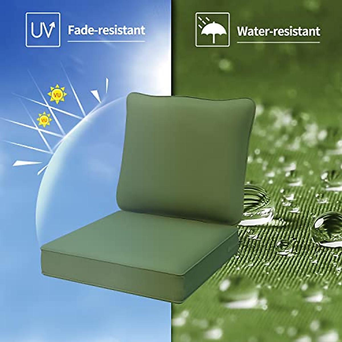 AAAAAcessories Outdoor Deep Seat Cushions for Patio Furniture, Water-Resistant Replacement Patio Chair Cushions Set of 4, 24 x 24 x 5 inch, Dark Moss Green