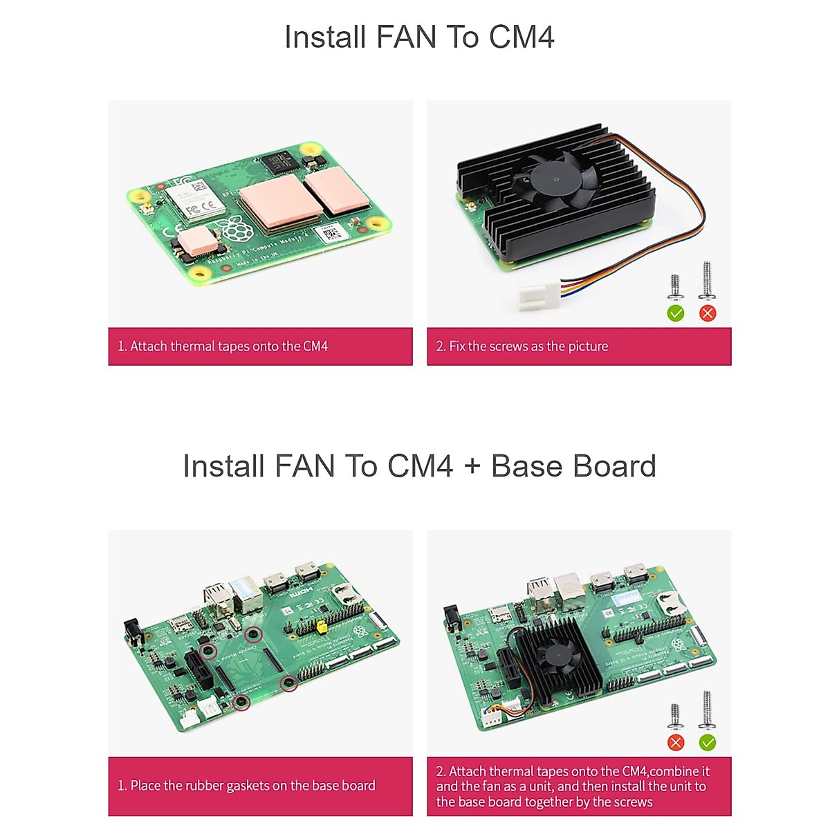 waveshare Cooling Fan for Raspberry Pi Compute Module 4 CM4, All-in-one Heatsink, PWM Speed Adjustable, 8000±10% RPM, Low Noise, with Thermal Tapes