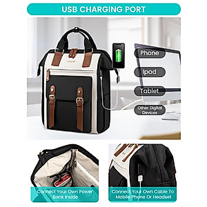 LOVEVOOK 17 Inch Laptop Backpack For Women Work Large Travel Backpack Purse, Nurse Bag College Backpack, Teacher Doctor Business Laptop Bag, Waterproof Wide Open Computer Back pack, Black-Beige-Brown