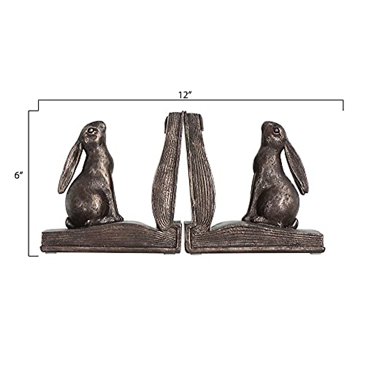 Creative Co-op EC0148 Rustic Rabbit on Book Resin (Set of 2 Pieces) Bookends, Bronze