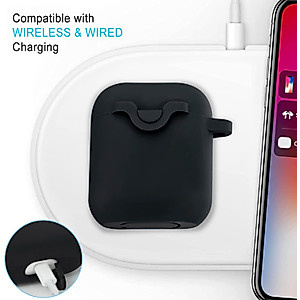 VOTILE Secure Lock Silicone Case Compatible with AirPods Case 1 & 2 with Bling Keychain, Soft Protective Earpod Case Cover Earbuds Cases Women Girls for Apple Air Pod 2 Case - Black