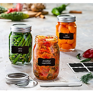 16oz Glass Mason Jars with lids Set of 12- wide mouth - Airtight Band + Marker & Labels - Canning Jars with Lids, Ideal for candle jars, Spice Jars, Wedding Favors, Meal Prep, Jelly Jar, Jam, Honey,