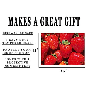 Cute Fresh Strawberry Kitchen Glass Cutting Board Decorative Strawberries Gift For Grandmother Wife Mom Design