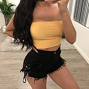 Fashion Slim Shorts ,THENLIAN Women Ladies Mid Waist Hole Jeans Skinny Bandage Hot Pants Shorts Denim Trousers(XL, Black)