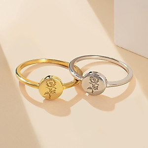 YeGieonr Sunflower Gold Rings for Women Non Tarnish 925 Sterling Silver Rings, Dainty Statement Ring, Waterproof Solid Gold Ring