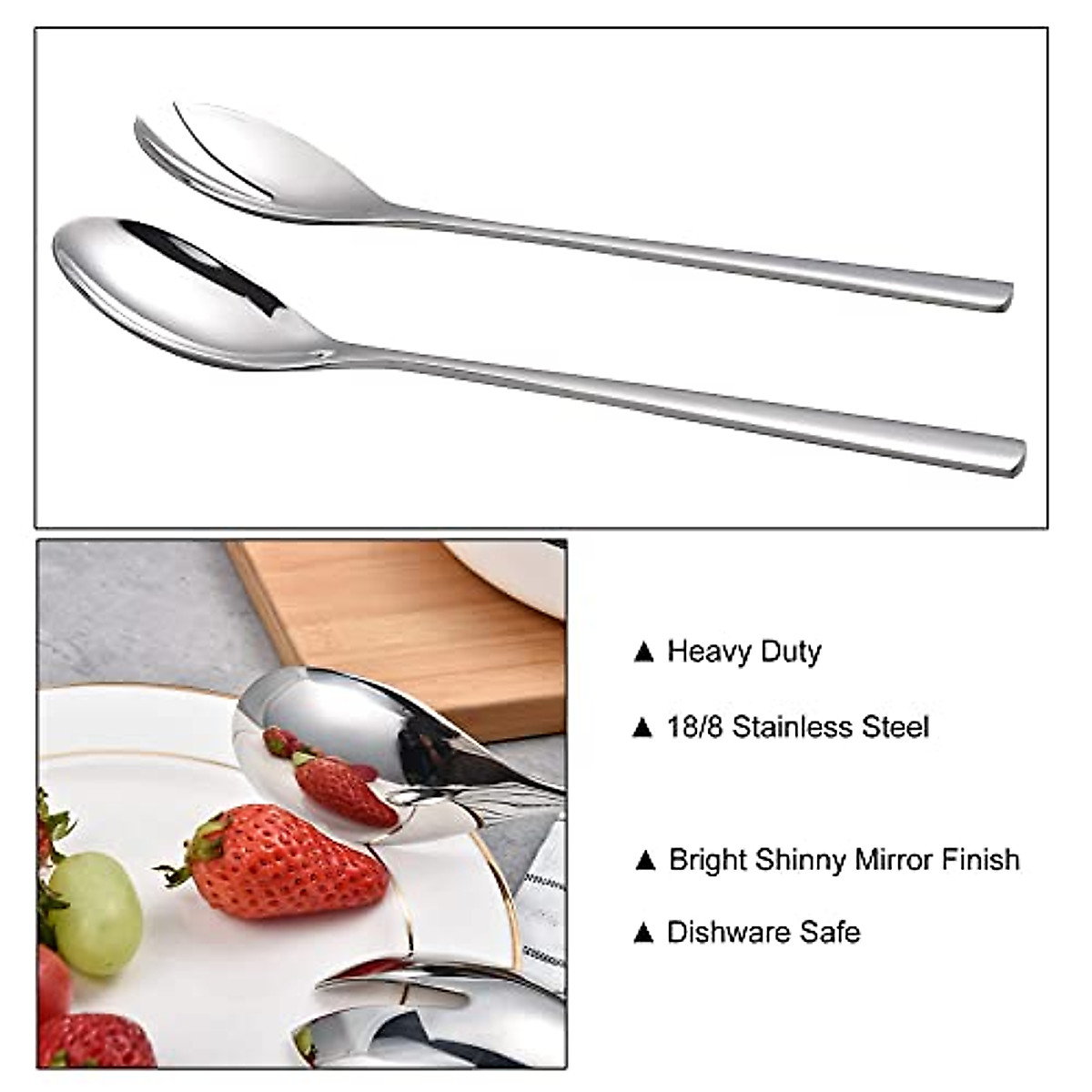 IMEEA Salad Servers 18/8 Stainless Steel Salad Serving Set Salad Fork and Spoon, 10-Inch