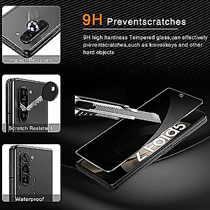 [6-in-1] Milomdoi for Samsung Galaxy Z Fold 5 Privacy Screen Protector [2 Pack Inside and 2 Pack Front] With 2 Pack Tempered Glass Camera Lens Protector with Mounting Positioner Accessories No bubbles