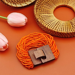 Coiris Multi Layers Seed Beads Wide Bangle Strand Bracelet for Women（BR1167-Orange）