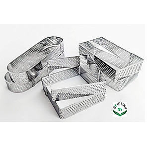 NewlineNY Stainless Steel 6 Pcs Perforated Oval Rectugular Square Tart Rings Molding Plating, Set of 6: 2 of each (13cm x 4cm 5" x 1.5") + (10cm x 5.5cm 4" x 1.5") + (7cm 2.8" square) x (2cm 0.8" H)