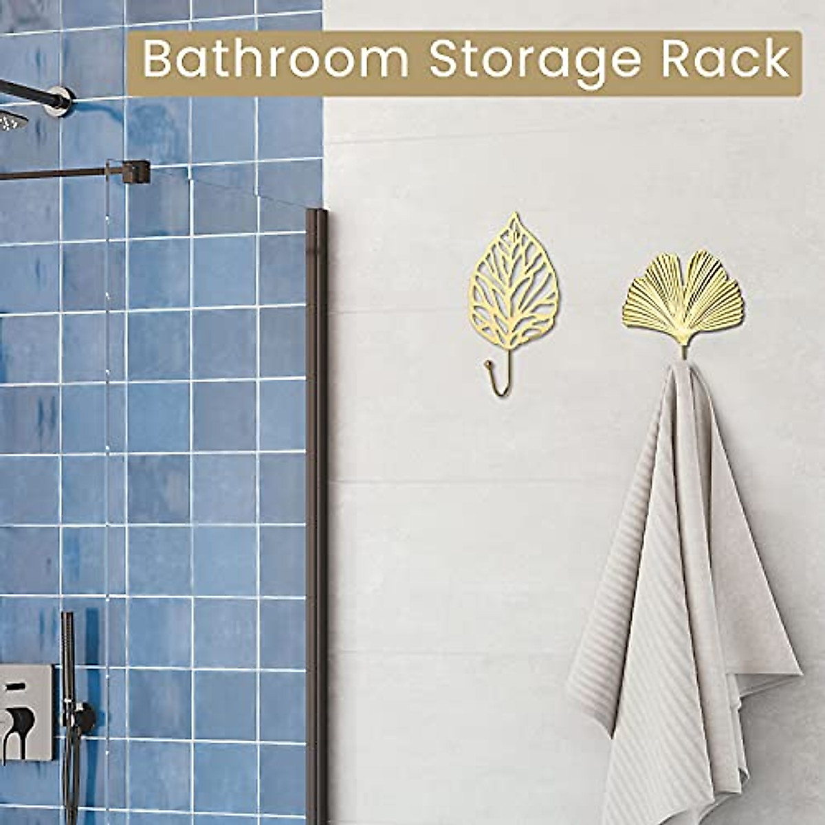 ORYOUGO Set of 8 Decorative Leaves Iron Hooks Plant Modern Key Holder Wall Mounted Single Prong Coat Hanger for Hallways, Living Room, Green+Gold