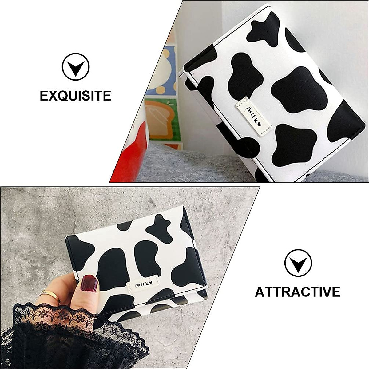 VALICLUD Cute Cow Pattern PU Wallet Women Bifold Card Holder Purse Fashion Cow Print Money Organizer Girls Ladies