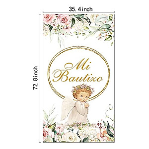 Mi Bautizo Door Banner Decor SuppliesFirst Holy Communion Christening Banner Baptism Photo Backdrops Baby Shower Door Banner Cake Table Banner 72.8 x35.4in Outdoor & Indoor Hanging Banner