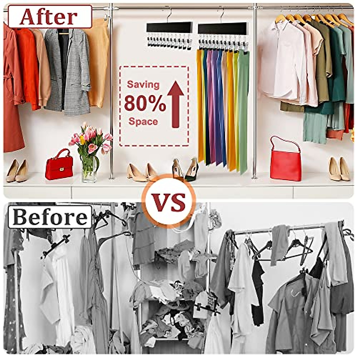 2PC Upgrade 12 Clips Pants Hangers Space Saving, Multifunctional Non Slip Leggings Pants Rack for Closet Organizers Storage with Roatable Hooks, for Jeans,Leggings,Trousers,Skirts