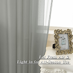 HUTO Sage Grey Sheer Curtains 54 inches Long for Bedroom Top Rod Pocket Sheer Window Panels Curtains for Nursery Living Room 52 by 54 Inch Length Set of 2