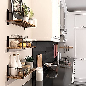 Wallniture Toledo Floating Shelves for Living Room Decor, Floating Bookshelf Set of 3, Burned Finish Rustic Wood Wall Shelves