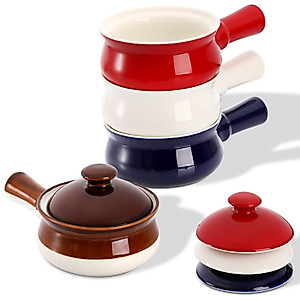 ZOOFOX Set of 4 French Onion Soup Bowls, 16 Ounce Soup Crock with Handle and Lid, Ceramic Soup Crock Oven Safe for Soup, Beef Stew, Chilli