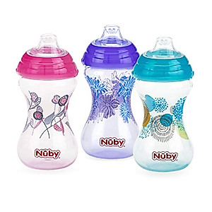 Nuby Polypropylene 3pk No Spill "Pinpoint" Soft Spout Clik-It, Girl, 10 Oz