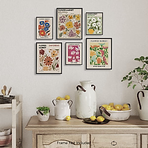 Mid Century Modern Decor - Museum Gallery Wall Poster Print - Abstract Minimalist Wall Art - Preppy Aesthetic Pictures - Flower Market Wall Art - Danish Pastel Art Print - Set of 6