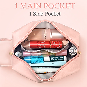 BYXEPA Makeup Bag Preppy Cosmetic Bag with Net Pocket SKIN Letter Patch Bags Waterproof Compliant Bag Case for Gift Daily Travel Use Accessories