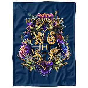 Harry Potter Lightweight Baby Blanket, 30"X40", Hogwarts Multi-Colored Floral Crest Unisex for Infants Girls & Boys