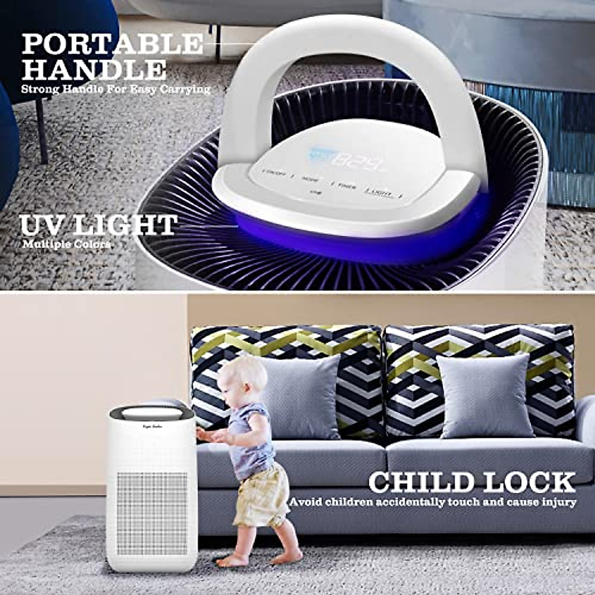 Air Purifiers for Home Large Room up to 1076 sq.ft, 400+m³/h UV Light for removing Allergens, Smoke, Dust, Odors, Pollen, Pet Dander