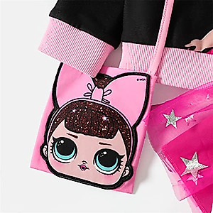 L.O.L. Surprise! Girl Birthday Skirt Set with Cute Bag, Long Sleeve Print Pullover Tee Mesh Tutu Skirts 3 Piece Outfit Set