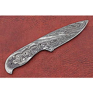 8 inches Long Drop Point Blank Blade Skinning Knife, Hand Forged Damascus Steel 4" Scale Space with 3 Pin Hole Space, 3.75 inches Cutting Edge