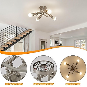 Semi Flush Mount Ceiling Light Fixture, Modern Sputnik Chandelier Light Fixtures, Industrial Kitchen Light Fixtures Ceiling Mount, 4-Light Dining Room Light Fixture for Bedroom (Brushed Nickel)