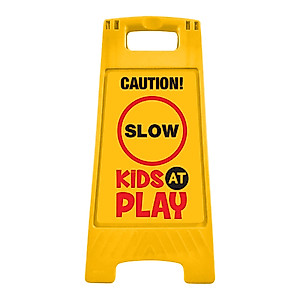 Essentially Yours 2 Pack Caution! Slow, Kids at Play | High Vis Yellow Double Sided Street Safety Sign