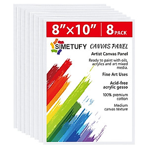 Simetufy 8 Pack 8x10 Inch Canvas Boards for Painting Canvas Panels Painting Canvas-Gesso Primed Acid-Free 100% Cotton Canvases for Acrylics Oil Watercolor Tempera Paints