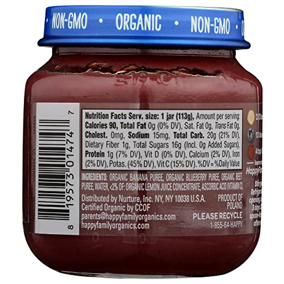 HAPPY BABY Organic Stage 2 Bna Blbry Beet Baby Food, 4 OZ